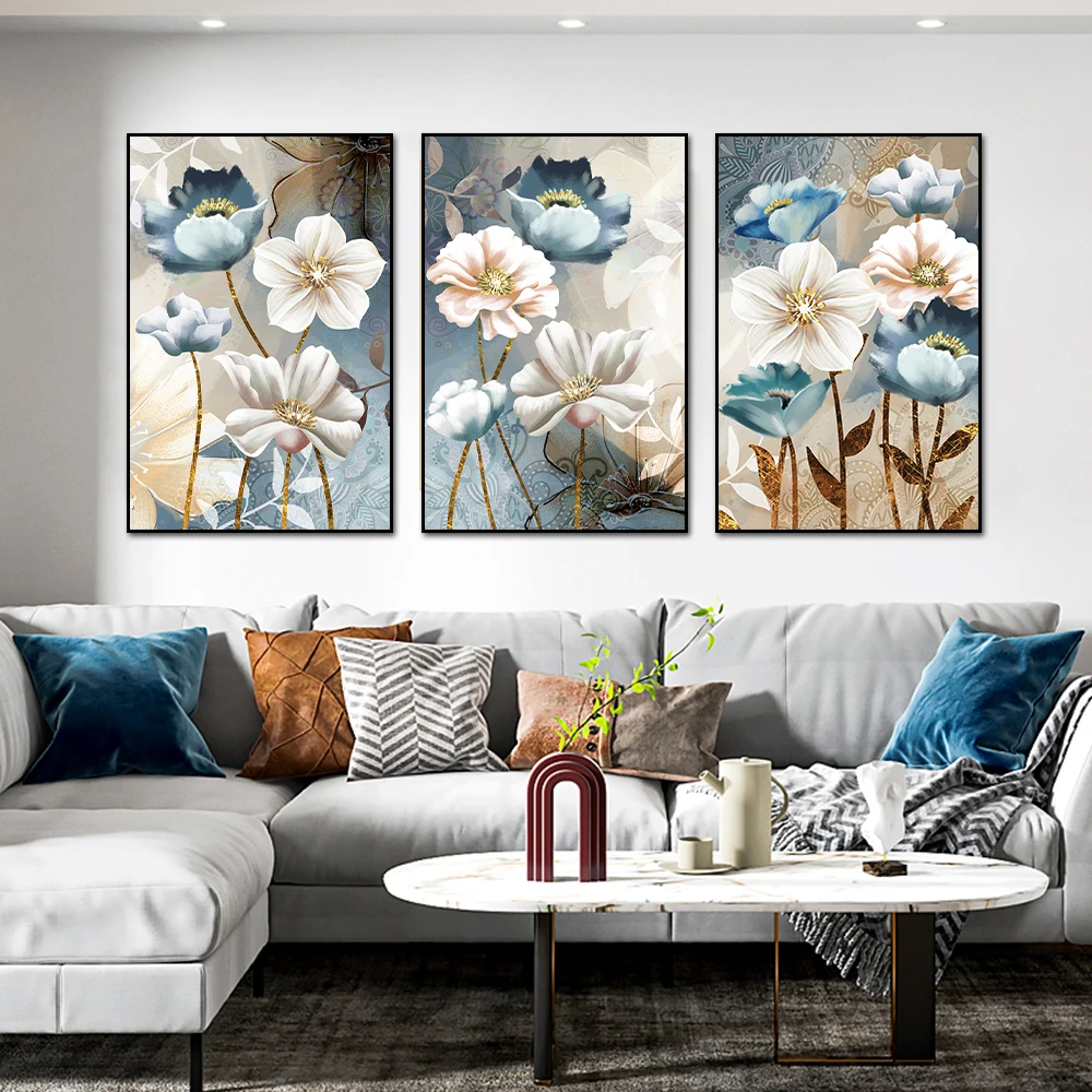 Modern-Art-Wall-Poster-Prints-P-talas-azuis-e-brancas-Golden-Peduncle ...