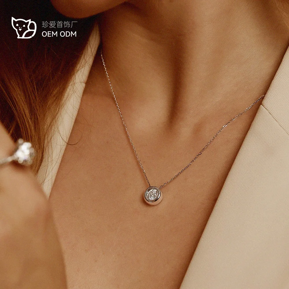 1CT Bezel Moissanite Pendant Necklace D Color VVS1 Lab Diamond for ...