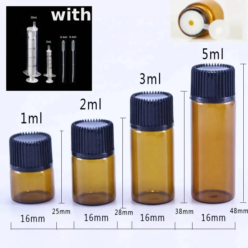 50pcs-1ml-2ml-3ml-5ml-mini-Amber-Glass-Vials-small-sample-Oil-Bottles ...