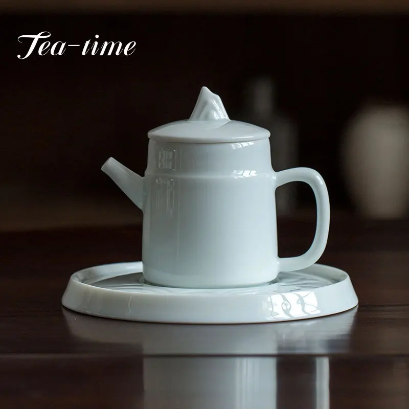 200ml Hutian Kiln Ceramic Teapot Misty Blue White Porcelain Kettle with ...