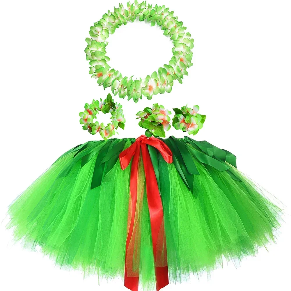 Traje de falda tutú hawaiana de flores verdes para niñas, disfraces de ...