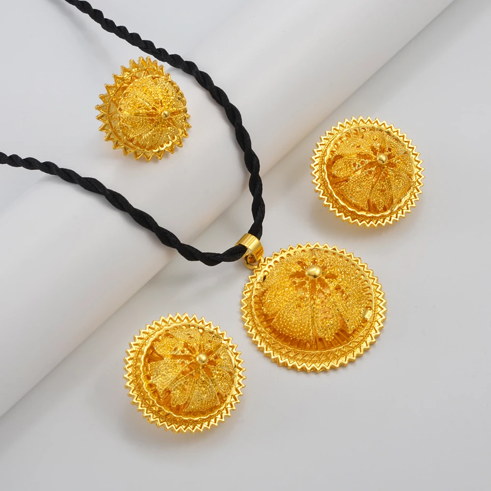 Eritrean-Jewelry-Set-For-Women-Pendant-Black-Rope-Earrings-Rings ...
