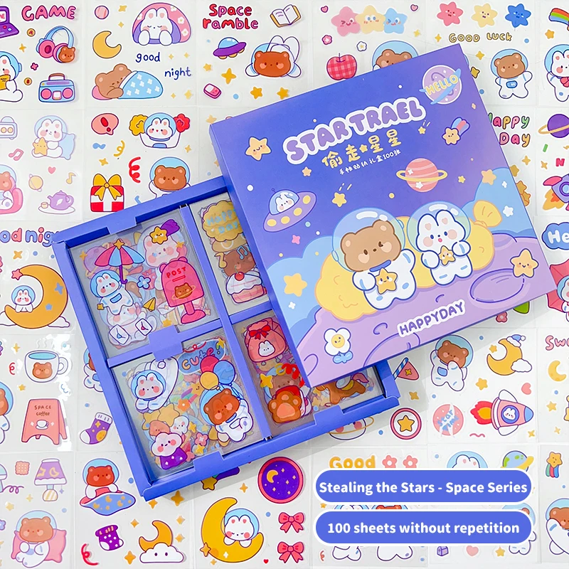 100pcs Kawaii Transparente Cartoon Sticker Gift Box Embalagem Decoração ...
