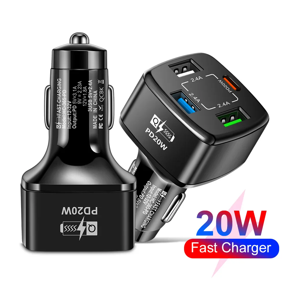 PD20W-Usb-c-Car-charger-4USB-quick-charge-one-tow-four-car-cigarette ...