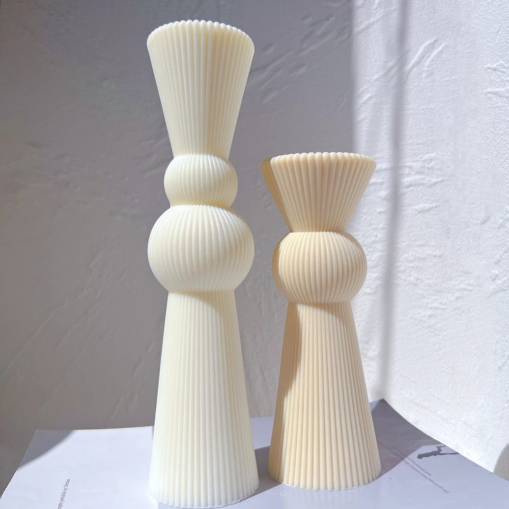 Roman Ribbed Pillar Candle Mold Cylindrical Aesthetic Silicone Mould ...