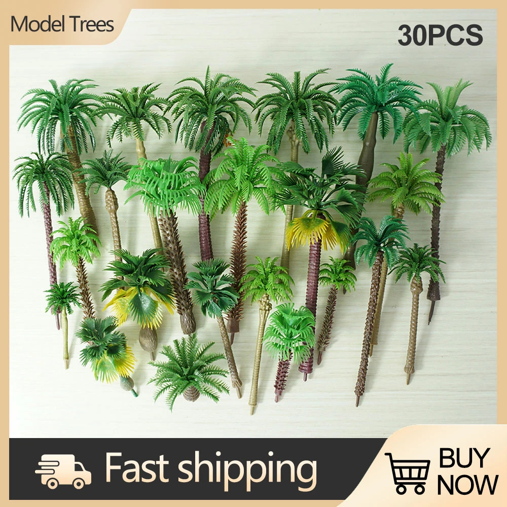 10/20/30Pcs Mixed Model Green Trees Plastic Model Landscape Train ...