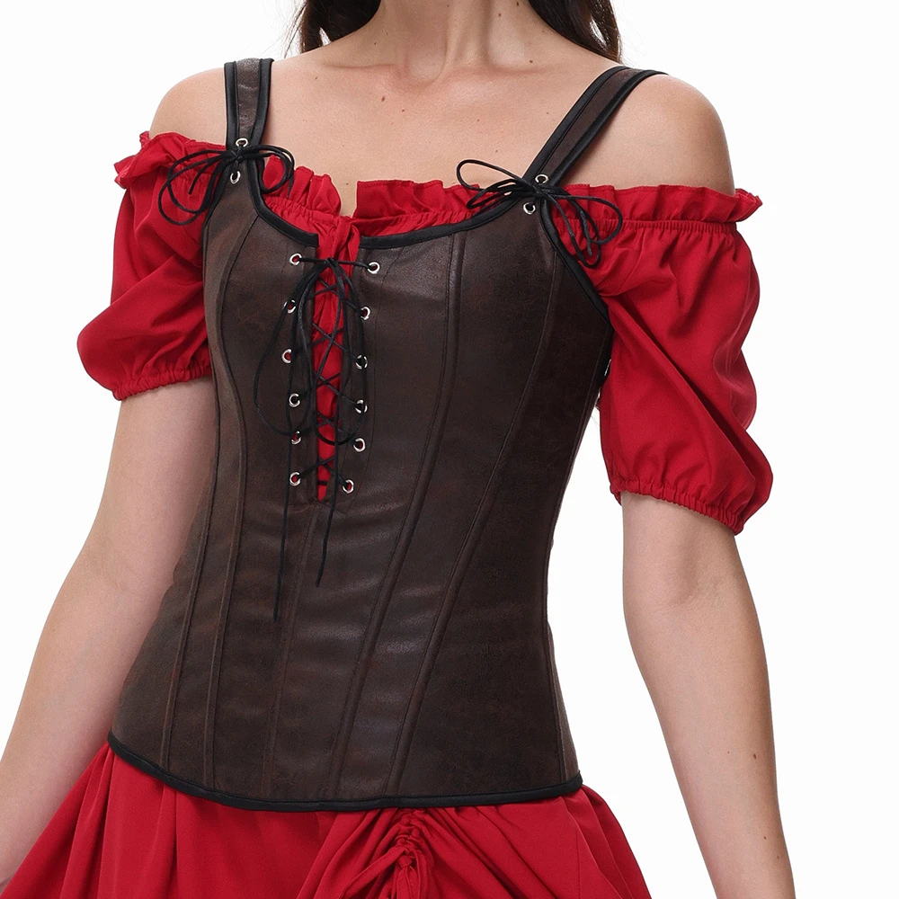 Women Vintage Brown Corset Top Sexy Sleeveless Lace Up Bustier ...