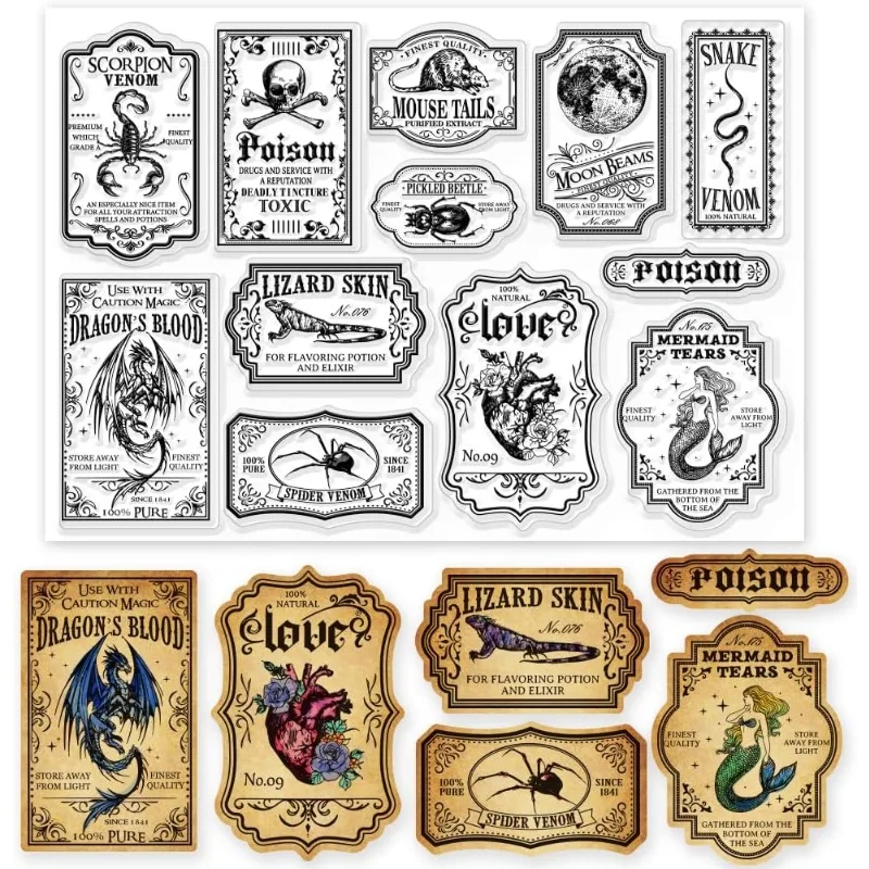 1Sheet-Potion-Label-Magic-Clear-Stamps-Potion-Label-Magic-Decorative ...