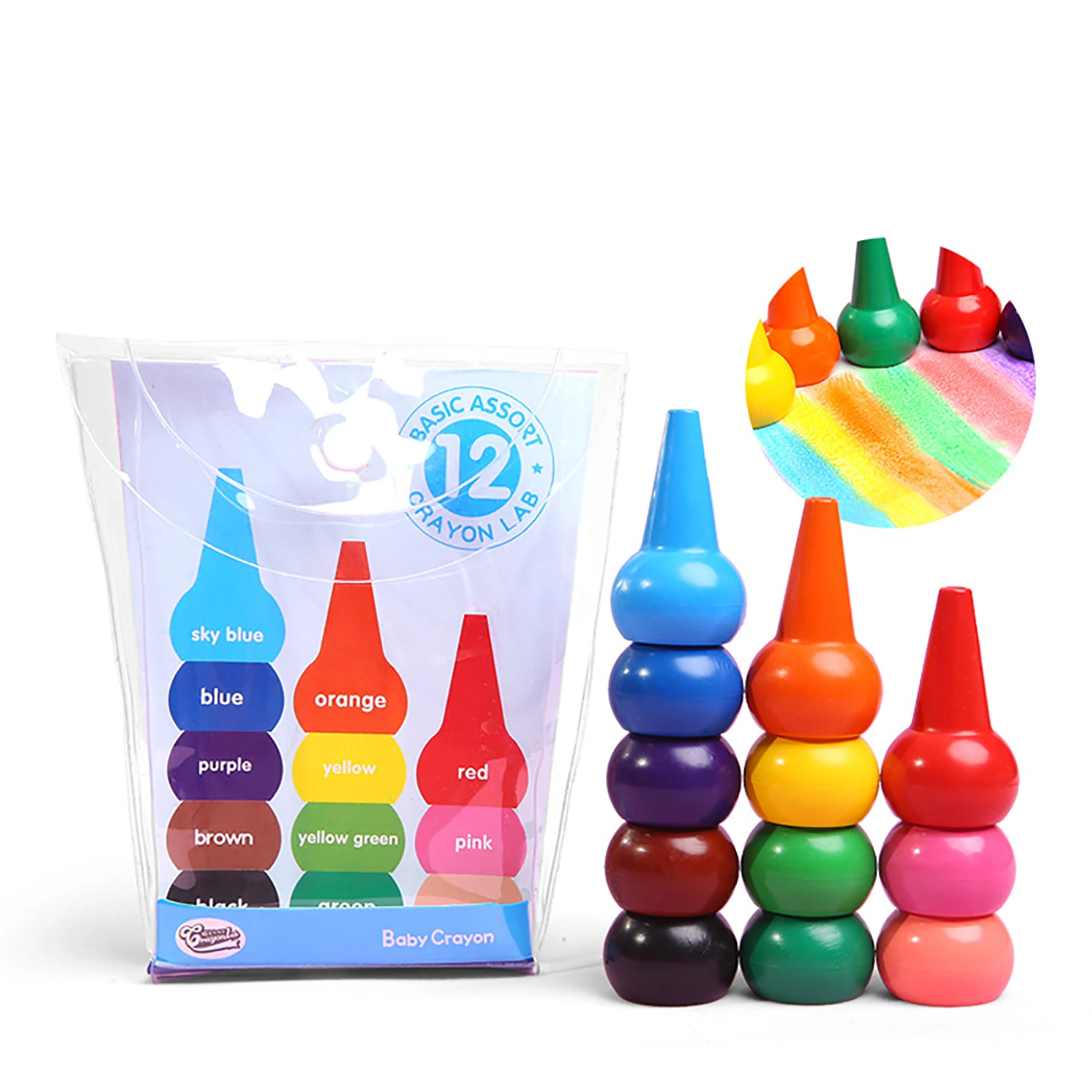 12 Colors Toddler Crayons Crayon Stackable Palm Grip Baby Crayons ...