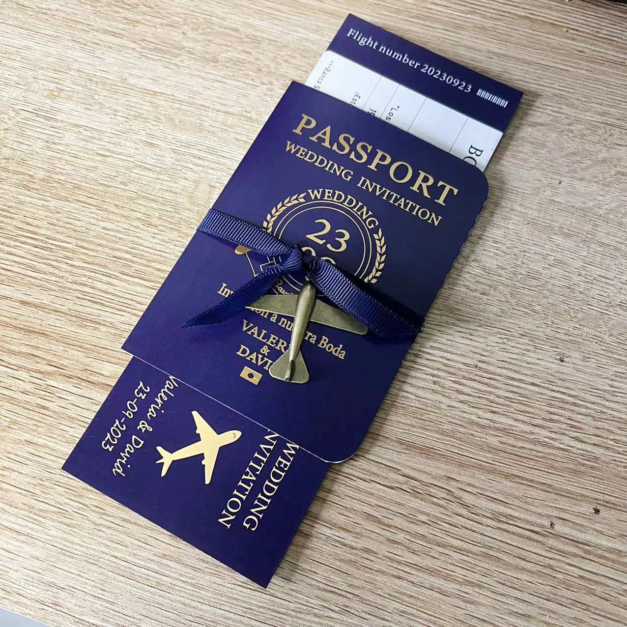 45pcs-Blue-Wedding-Invitation-Card-Ribbon-Metal-Plane-Country-Party ...