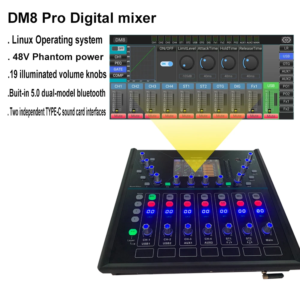 Mini 8 Channel Digital Mix 48V Phantom Power Bluetooth USB Computer ...