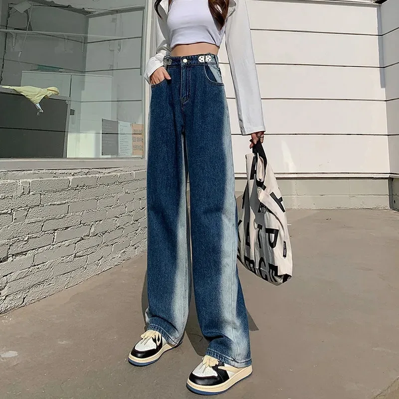 High Waisted Jeans Womens Gradient Color All Match Tall Thin And Wide