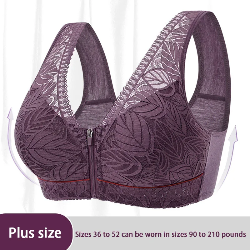 Plus Size Bras For Women Soft Cotton Cup Front Zipper Middle Aged And ...
