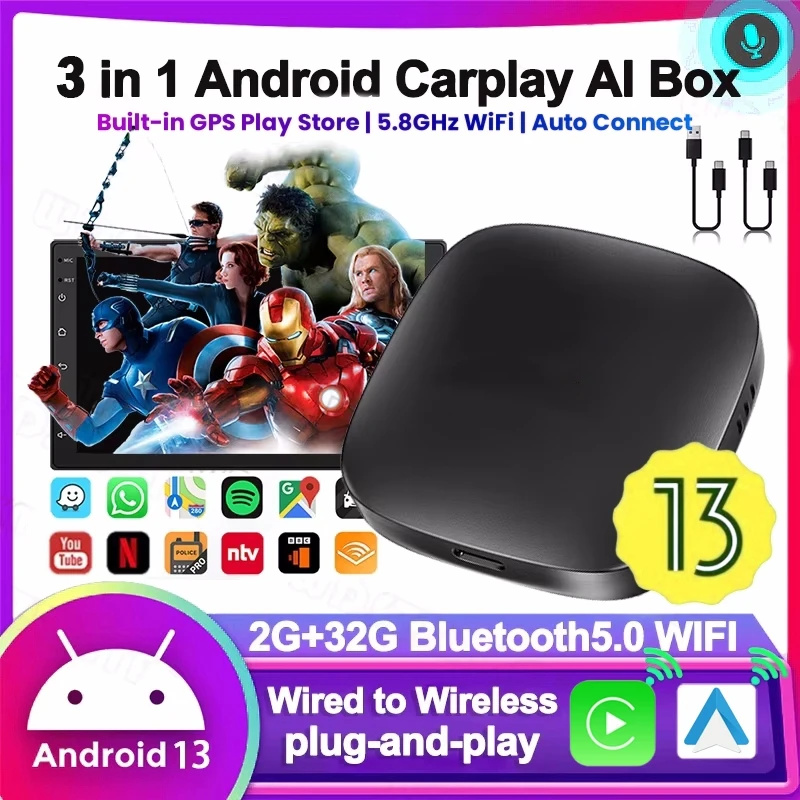 2025 CarPlay Smart Ai Box Android Wireless CarPlay Android Auto Adapter ...