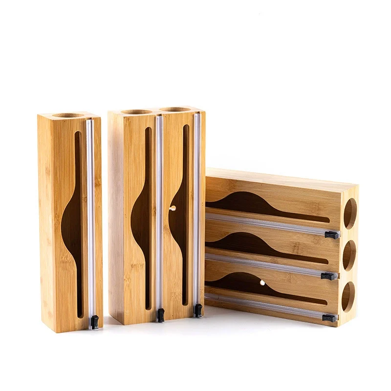 1pc Kitchen Wrap Dispenser With Foil & Cling Film Cutter Box, Bamboo ...