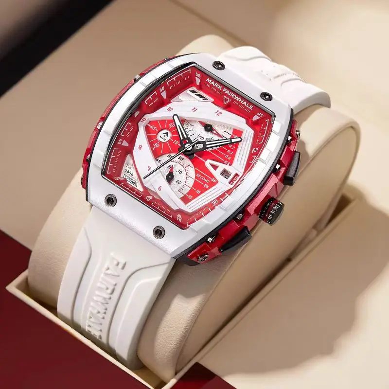 FAIRWHALE Tonneau Watches for Men Sport Top Brand Rubber Fashion ...
