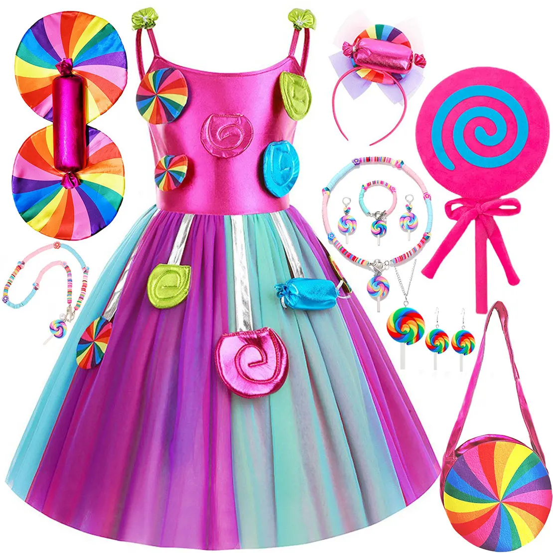 Girls Fairy Lollipop Costume Dress 2024 Purim Festival Candy Rainbow ...