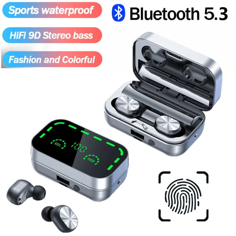 Fone auriculares inalámbricos TWS con Bluetooth 5,3, cascos deportivos 9D estéreo, impermeables ...