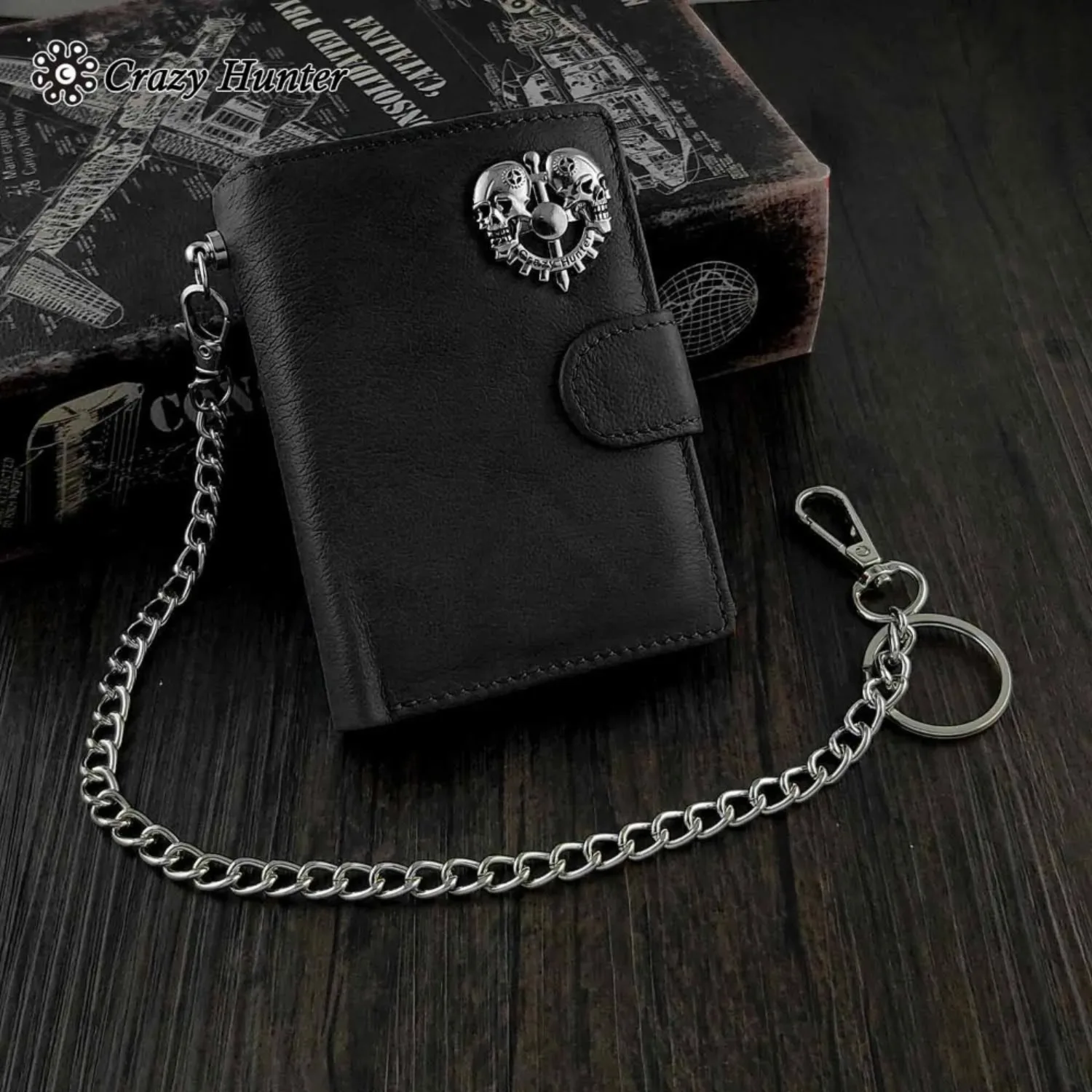 Men-s-Genuine-Leather-Snap-Card-Money-Skull-Biker-Wallet-with-Safe-key ...