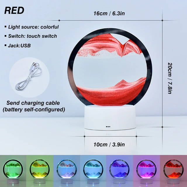 LED RGB Quicksand Lamp Moving Sand Art Night Light 3D Hourglass Light 7 ...
