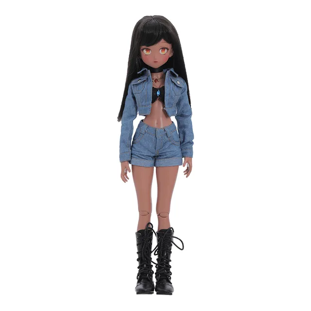 BJD Doll 1/4 Asha Tank Skin New Release Active Line Girl E Bust Girl Doll Denim Jacket Shorts ...