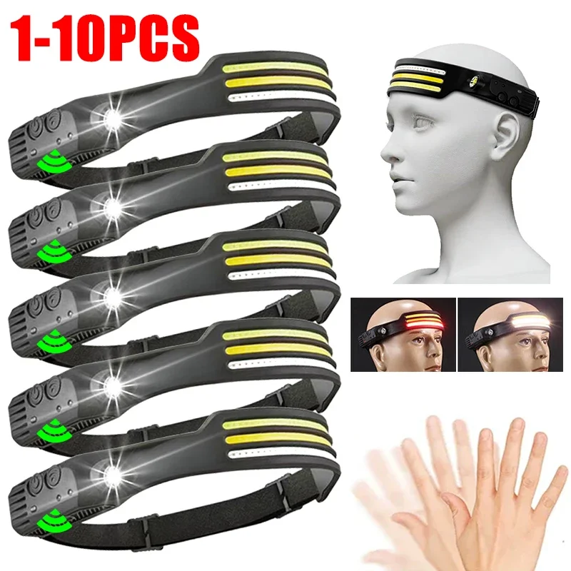 Induction Headlamp COB LED Sensor Head Lamp Built-in Battery Flashlight ...