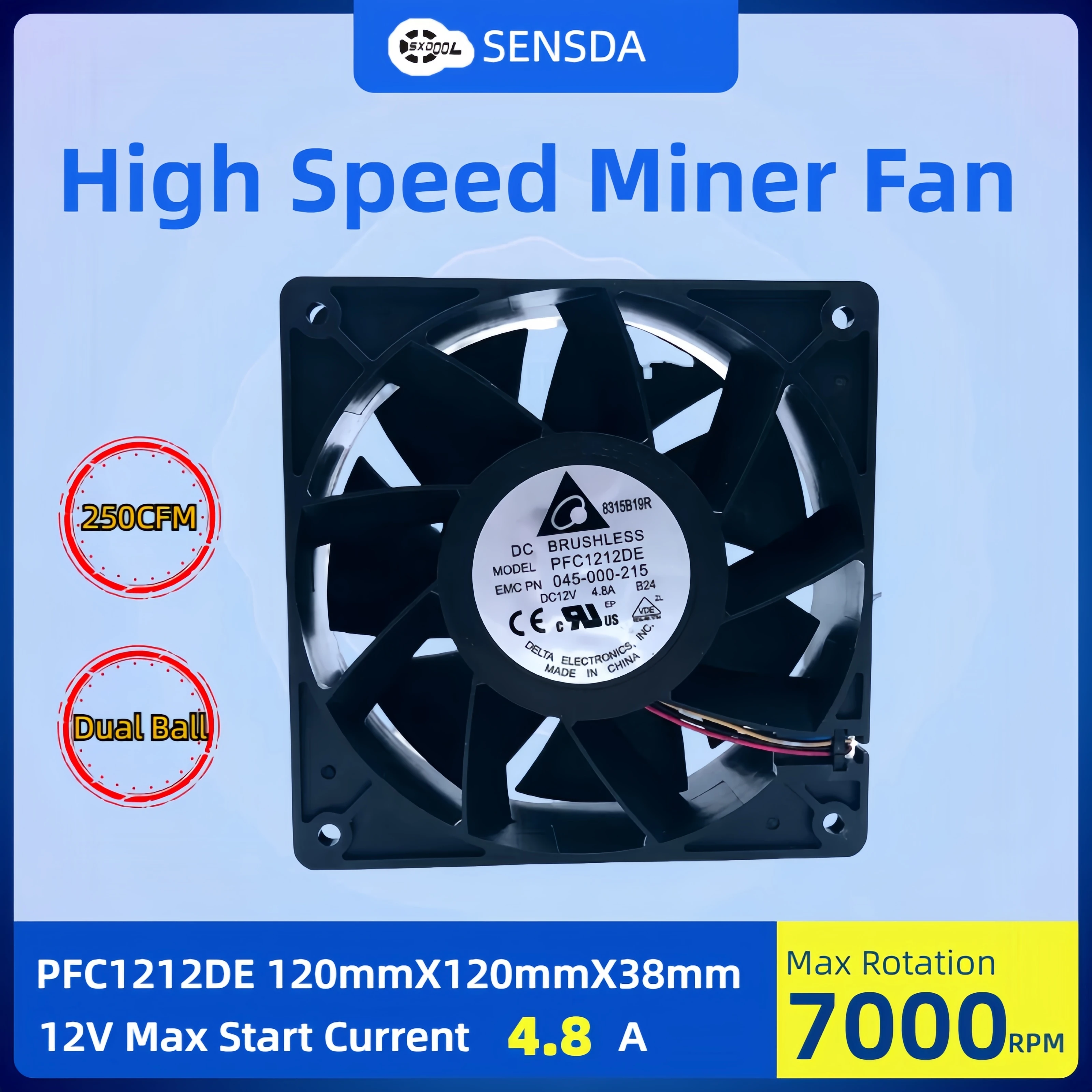7000RPM-120mm-X-38mm-PFC1212DE-High-Speed-CFM-Cooling-Fan-120x120x38mm ...