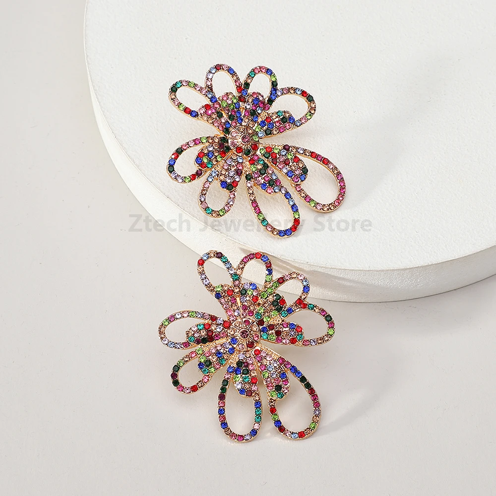 Fashion-Shiny-Geometric-Crystal-Flower-Elegant-Sweet-Big-Stud-Earrings ...