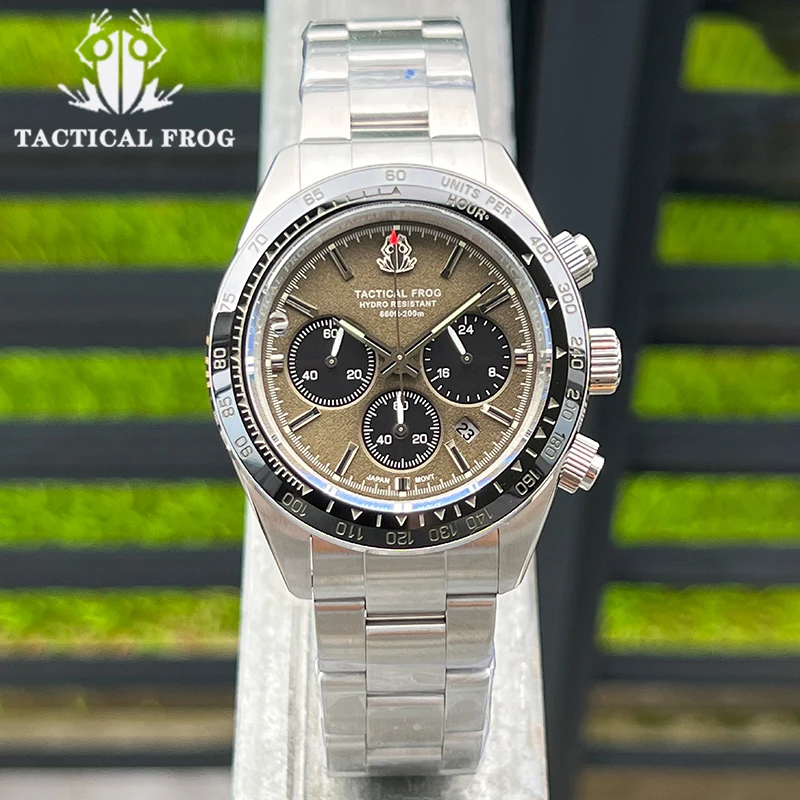 Tactical Frog 41mm Panda Chronograph Watch Vs75a Solar Quartz Movement ...