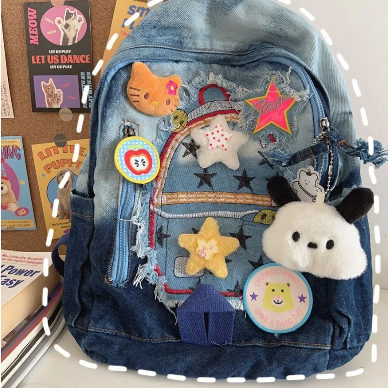 MBTI-Vintage-Hello-Kitty-mochila-para-mujer-Denim-Patchwork-lindo-Y2k ...