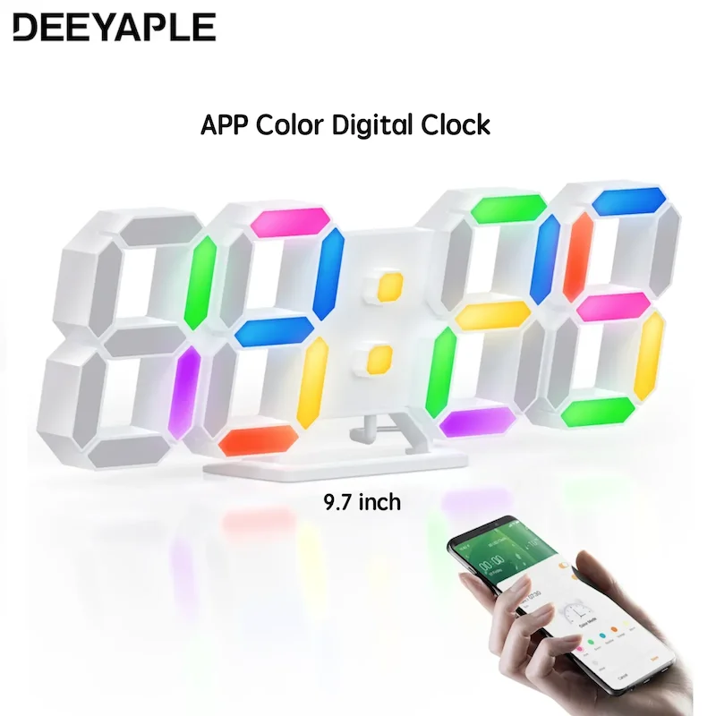 Deeyaple-Tuya-Digital-Clock-3D-Led-Color-Alarm-Clocks-Nordic-Wall-Clock ...