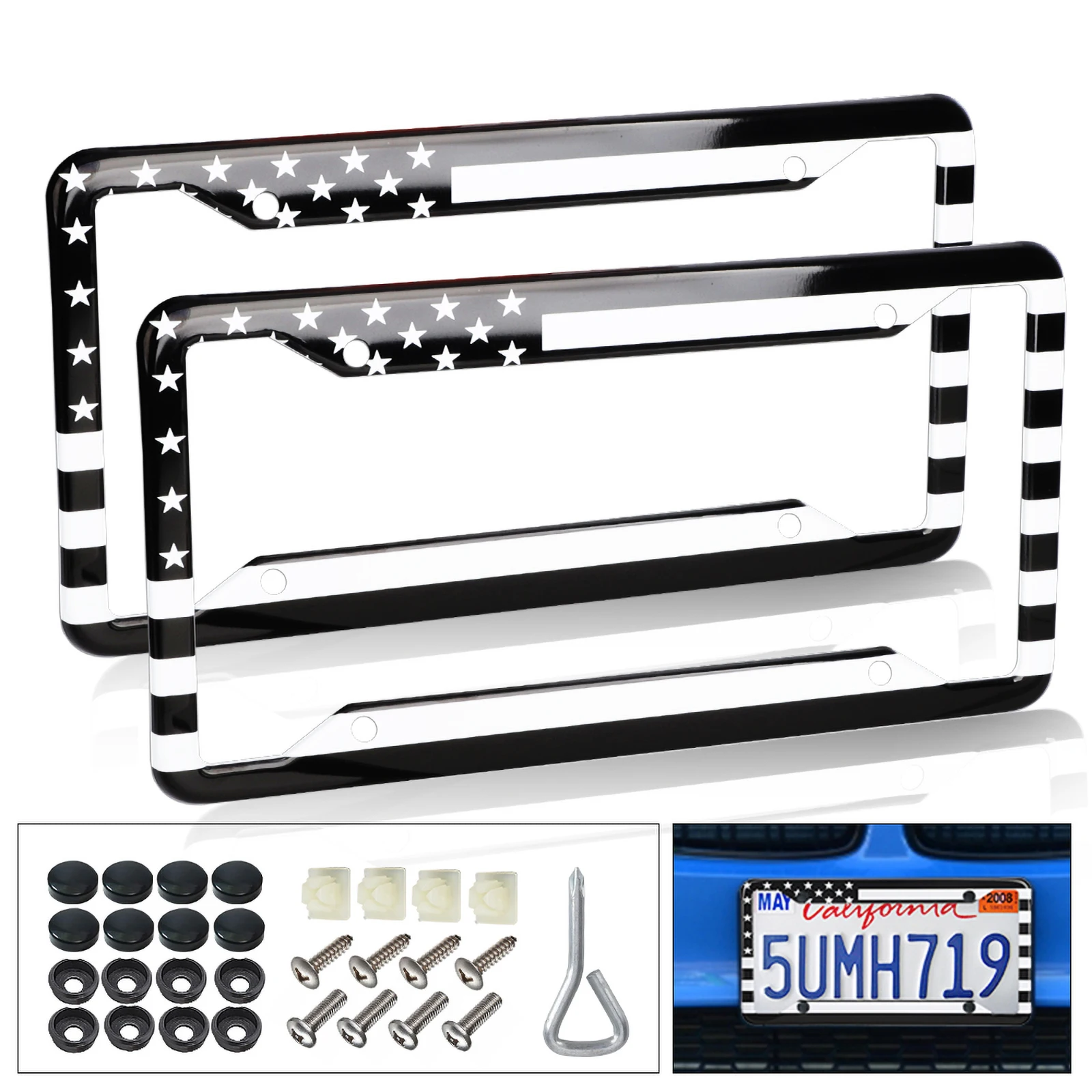 Aluminum-Alloy-Frame-For-Car-Number-Front-Rear-American-Flag-Car ...