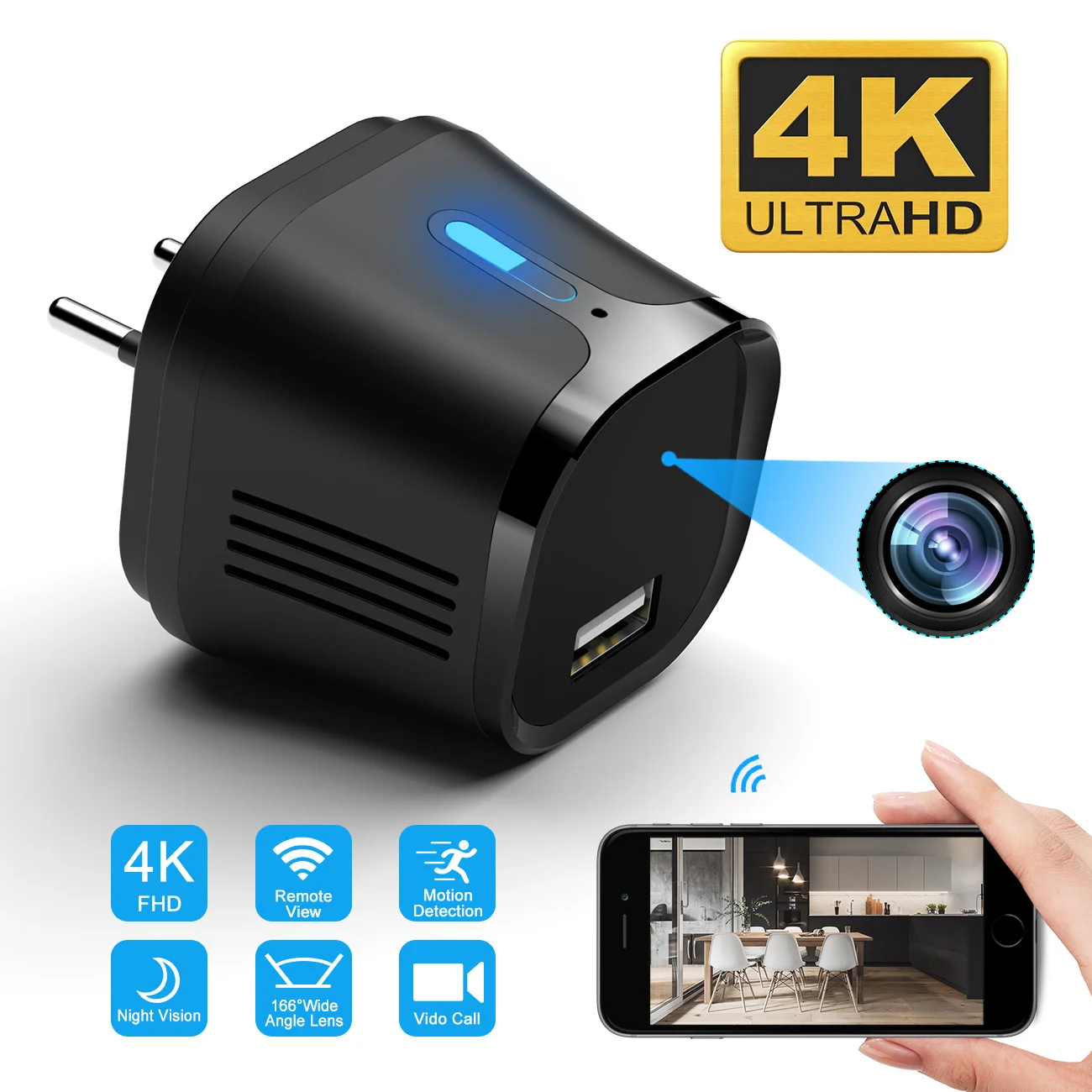 Motion Detect Camcorder | Power Adapter Plug | Nanny Cam 4k Wifi | Plug ...