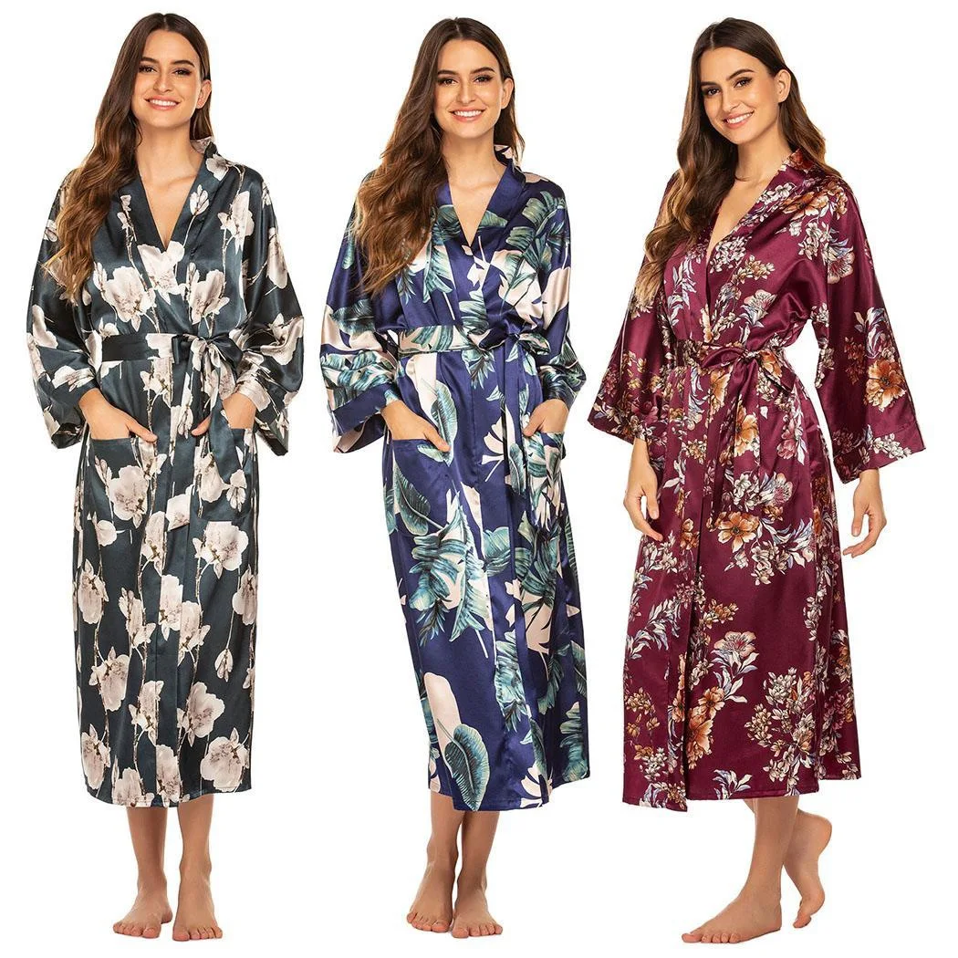 Women-s-Satin-Floral-Print-long-Sleeve-Belted-Lounge-Robes-Female ...