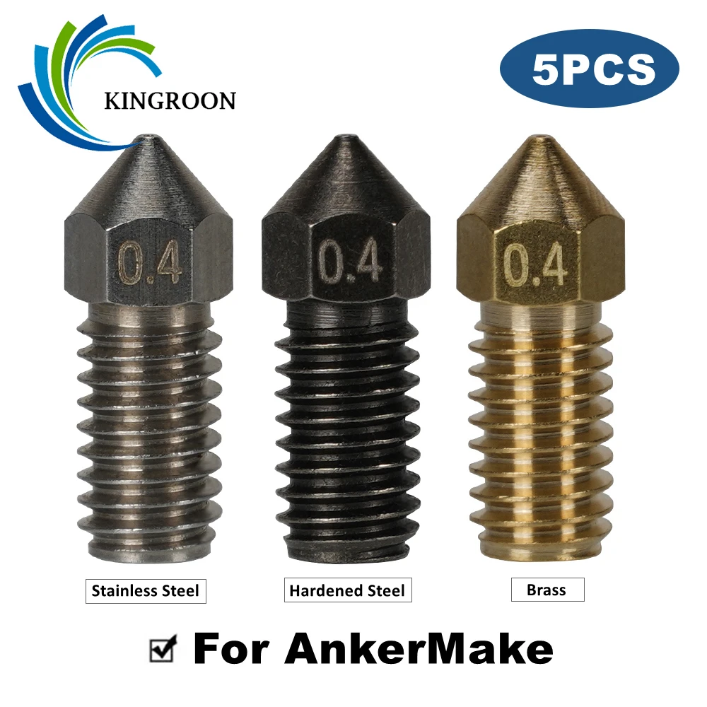 KINGROON 5pcs Nozzle For Ankermake 3D Printer Hardened Stainless Steel Brass 0.4mm M6 Threaded ...