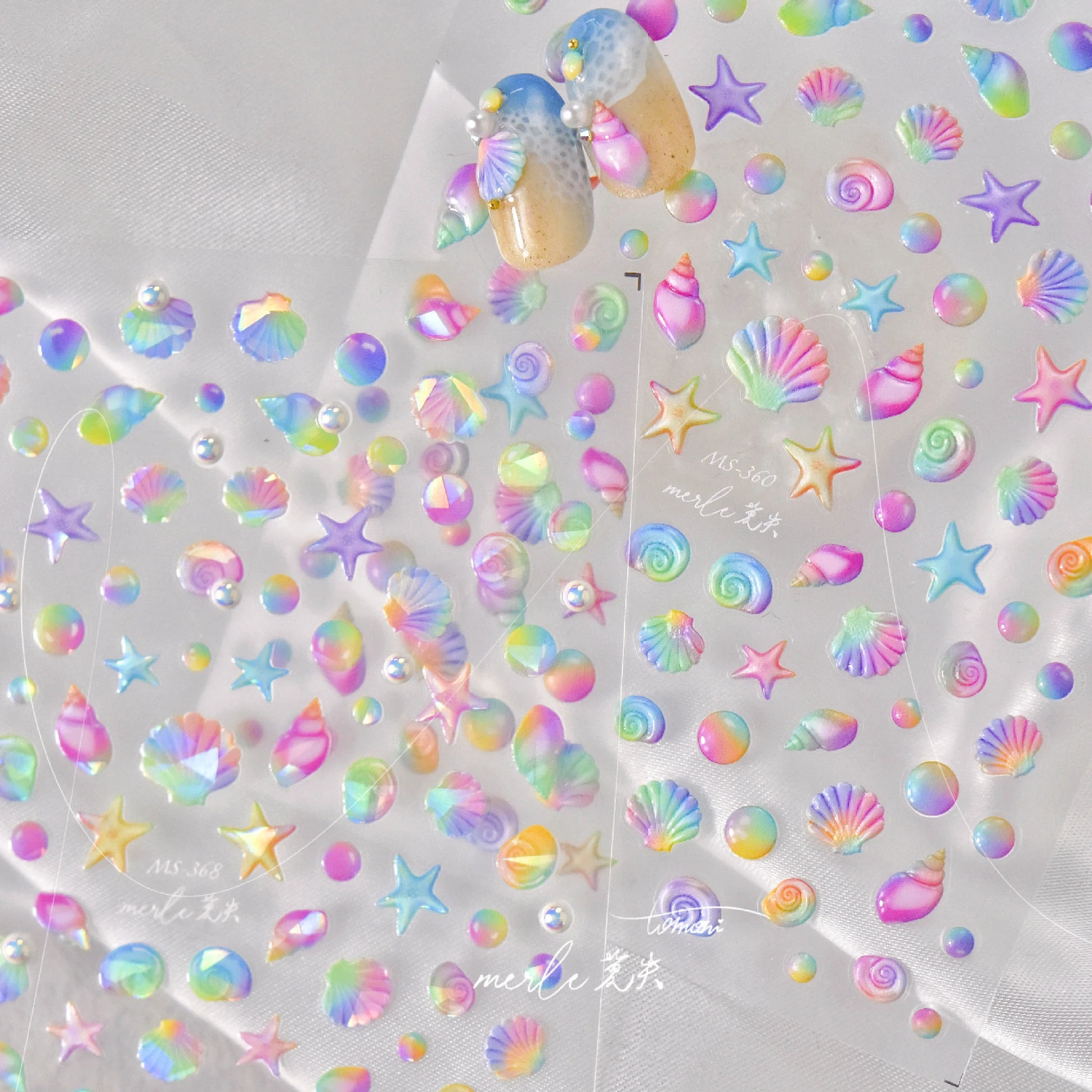 Illusion-Colored-Pearl-Shell-Conch-Starfish-3D-Self-Adhesive-Nail-Art ...