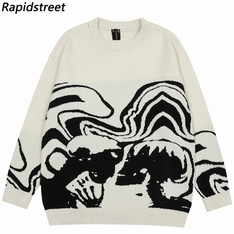 Vintage Knitted Sweaters Streetwear Y2K Grunge Hip Hop Skull Skeleton ...