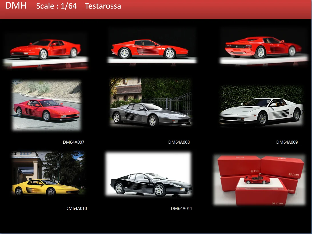 DMH Model 1:64 Testarossa Black Red White Silver Resin Diecast Model Car