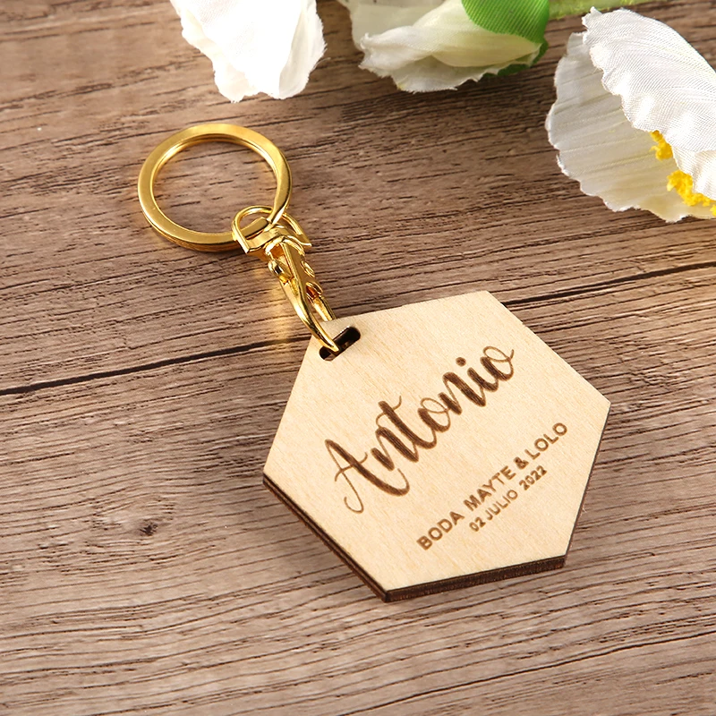 Personalized-Engraved-wedding-names-Hexagon-Wood-Key-Chain-Custom-Gifts ...