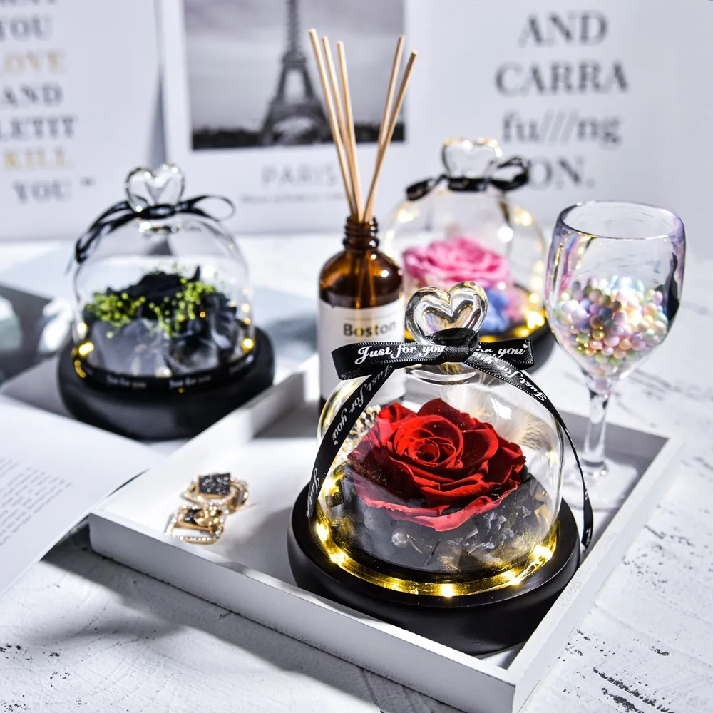 Luz-LED-Rosa-eterna-para-invitados-cubierta-de-cristal-regalo-del-D-a ...