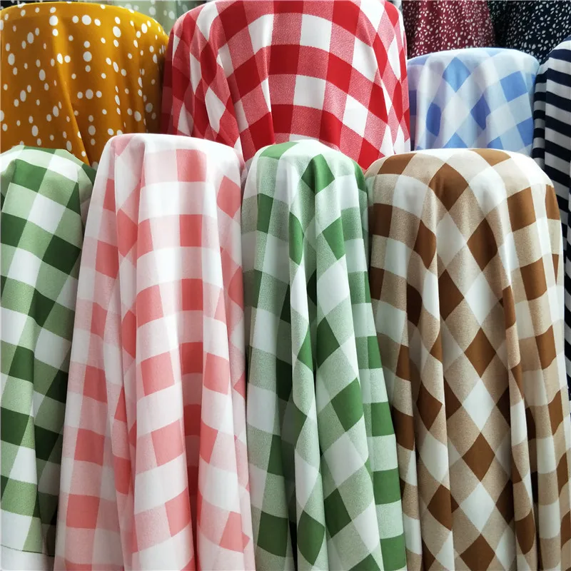 Printed-Thin-Plaid-Fabric-By-The-Meter-Polyester-Textile-Cloth-for ...