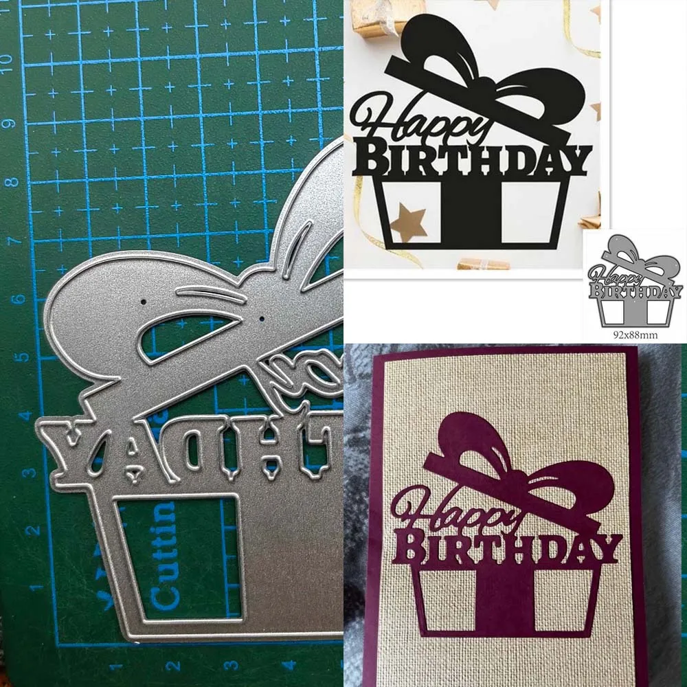 Happy Birthday Gift Box Cutting Dies Stencils Scrapbooking Embossing ...