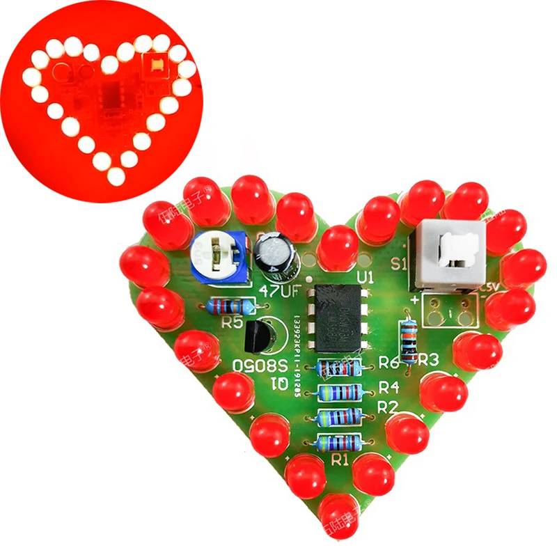 Heart-Shaped-Breathing-Lamp-DIY-Kit-Electronic-Heart-LED-Flashing-Light ...