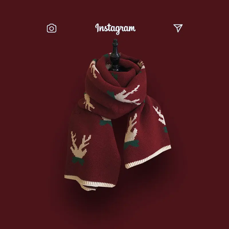 Christmas-Pattern-Long-Scarf-Knitting-Winter-Warm-Womens-Red-Imitation ...