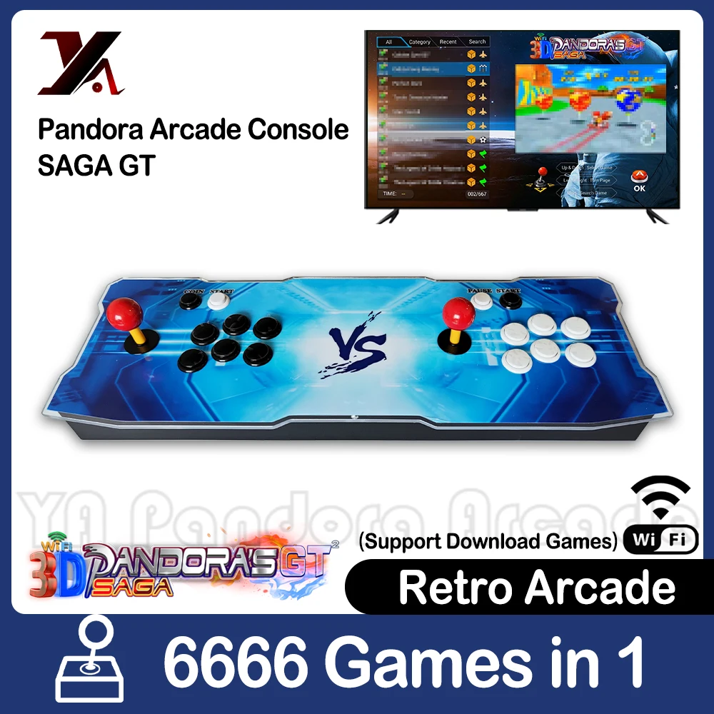 3D WiFi Retro Arcade Game Console Cabinet Pandora Saga GT Box 6666 in 1 ...