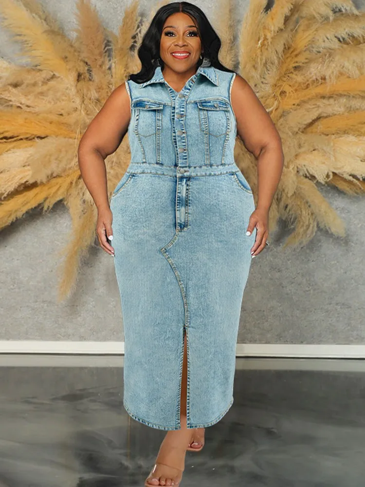 XL-5XL Plus Size Clothes Dresses Women Robes Summer Denim Loose Street ...