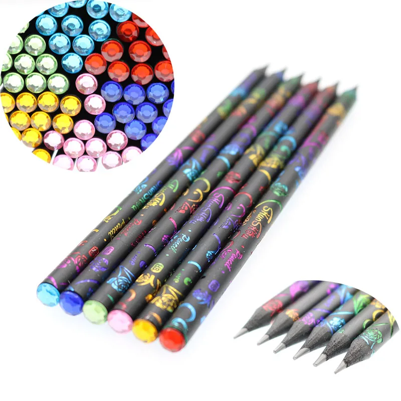 6-Pieces-Set-HB-Color-Printing-Diamond-HB-Pencil-Black-Imitation-Wood ...