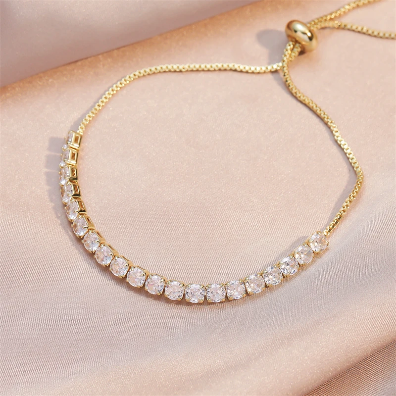 Luxury Gold Plated Tennis Bracelet for Women Gold color CZ Pendant ...