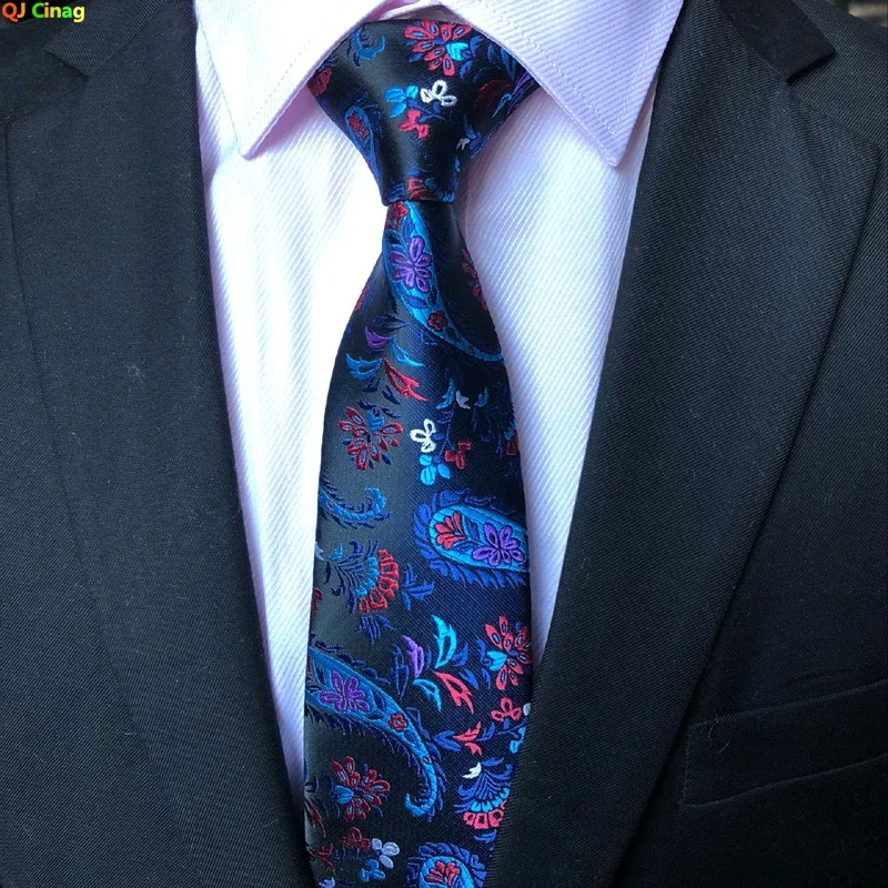 2026 Blue Men's Ties Fashion Neck Tie, 8cm Jacquard Woven Paisley ...