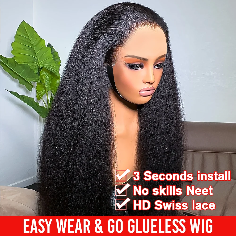Kinky Straight Human Hair Wigs 7x5 Glueless Wigs Ready To Wear Pre Cut ...